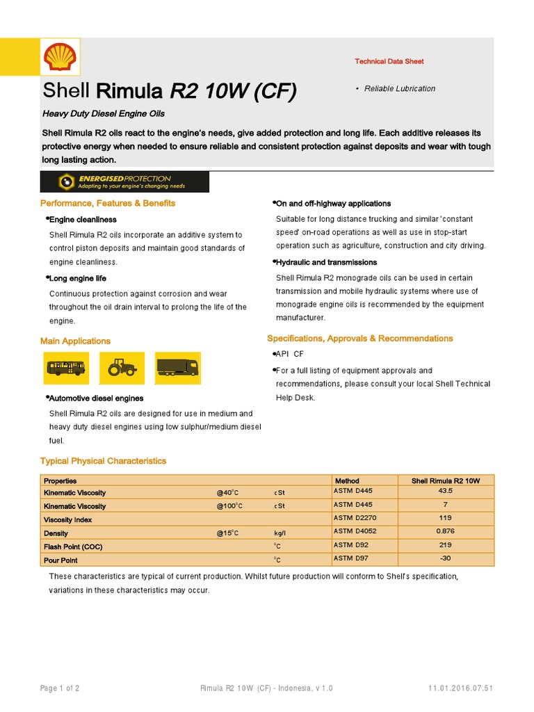 Shell Rimula r2 10w (CF) | PDF | Motor Oil | Mechanical Engineering