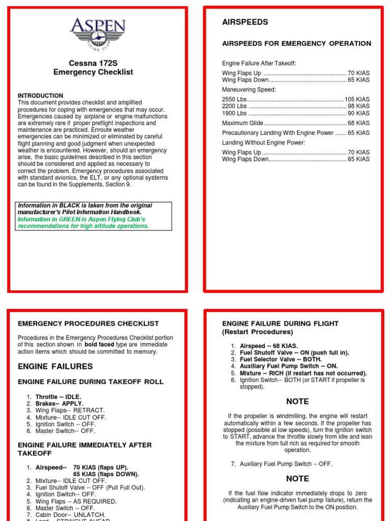 172S Emergency Checklist 12.17.2015 PDF | PDF | Turbine Engine Failure ...