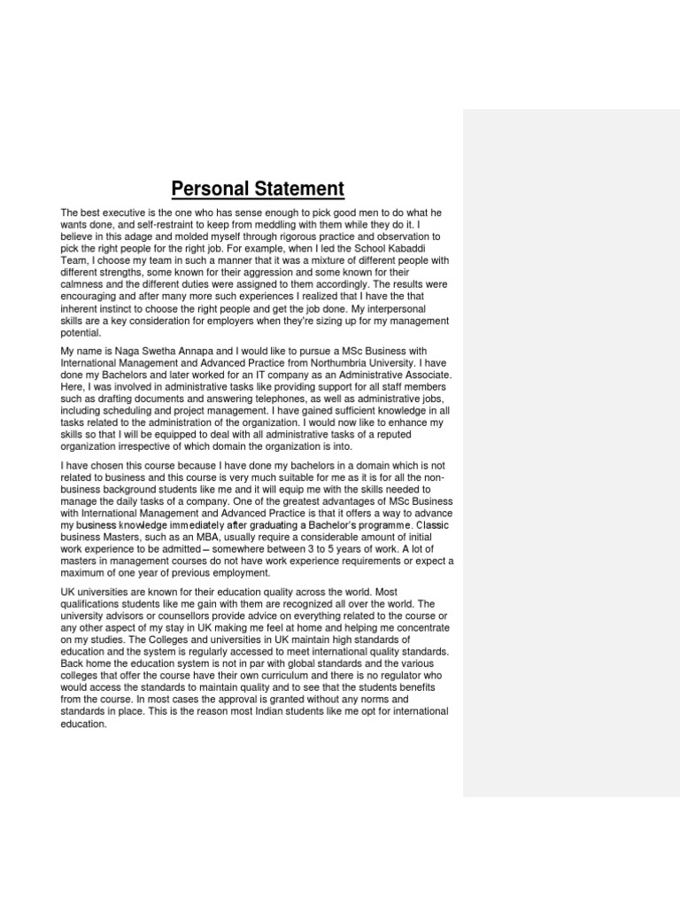 Naga Swetha Annapa Northumbria Uni SOP MBA | PDF | Master's Degree ...