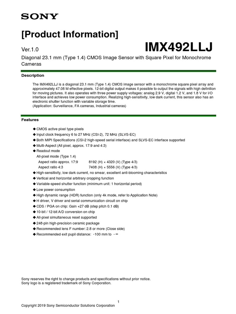 Sony 47MP MFT Sensor | PDF | Pixel | Integrated Circuit
