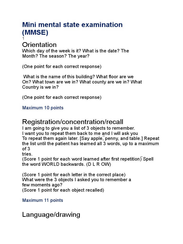 Mini Mental State Examination | PDF