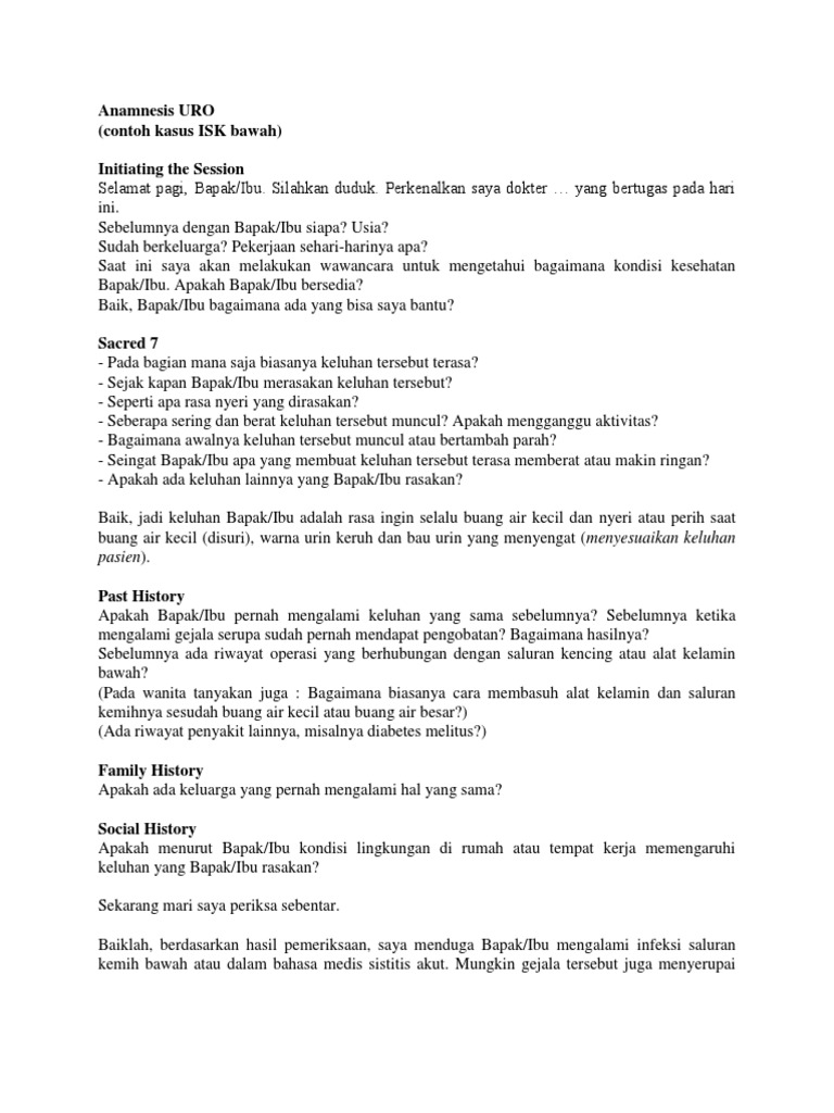 Anamnesis URO | PDF | Kesehatan Holistik