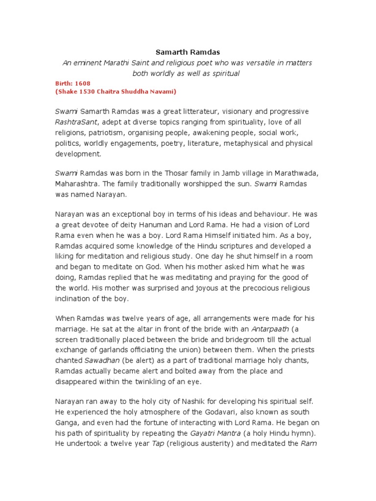 Samarth Ramdas Charitra | PDF | Rama | Jainism
