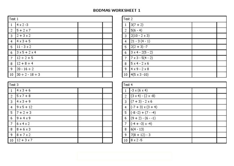 Bodmas Worksheet 1: WWW - Ks3maths - Co.uk | PDF
