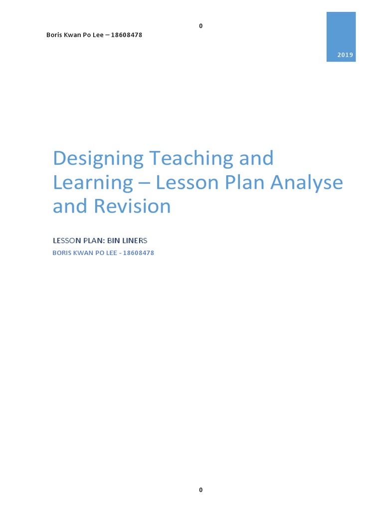 Designing Teaching and Learning - Lesson Plan Analyse and Revision ...