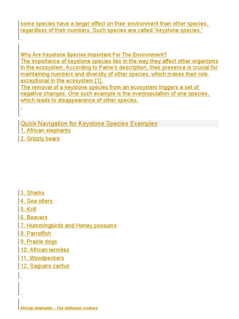 Quick Navigation For Keystone Species Examples | PDF | Grizzly Bear ...
