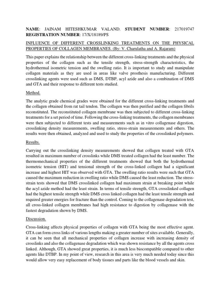 Crosslinking of Polymers | PDF | Cross Link | Collagen