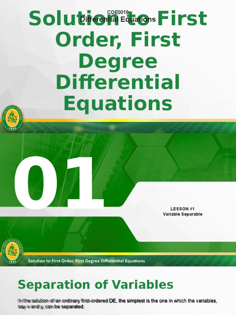 Solutions To First Order First Degree Differential Equations Pdf Equations Integral