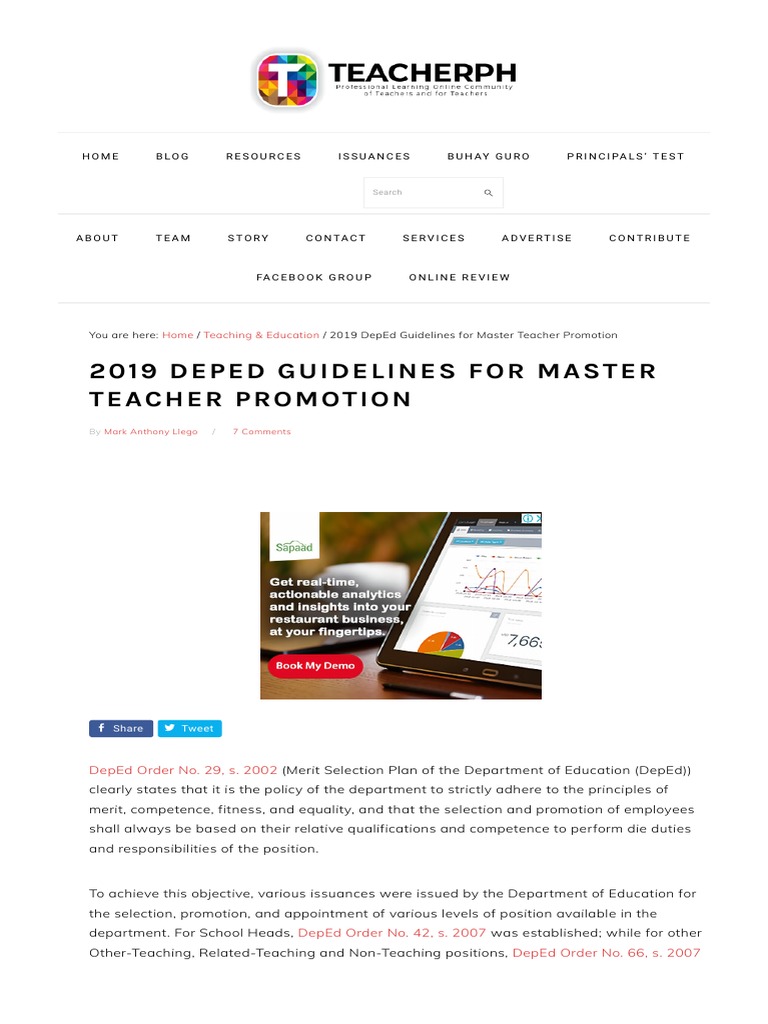 2019 DepEd Guidelines For Master Teacher Promotion - TeacherPH PDF ...
