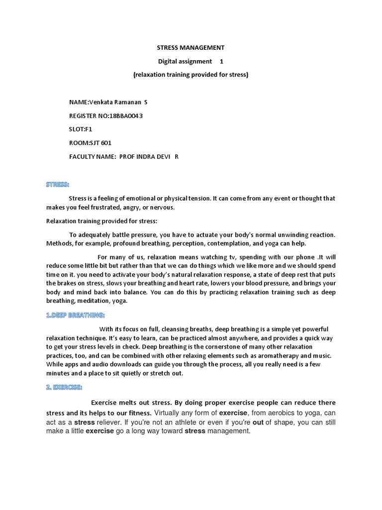 Stress Management Digital Assignment 1 (Relaxation Training Provided ...