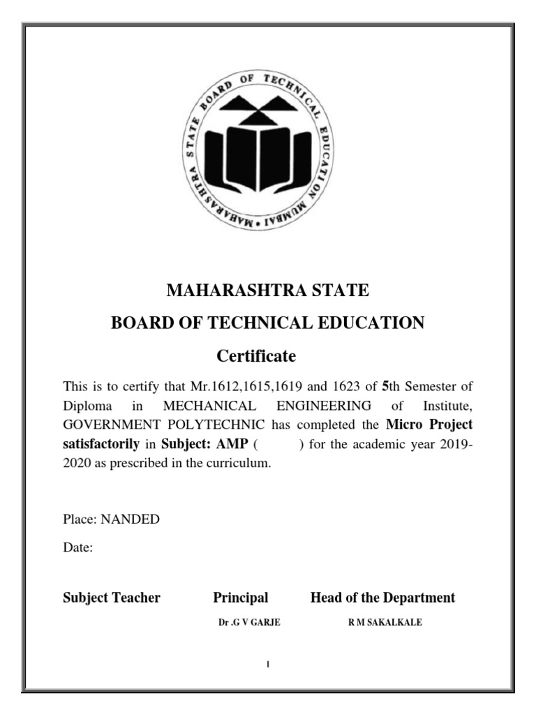 Maharashtra State Board of Technical Education Certificate | PDF ...