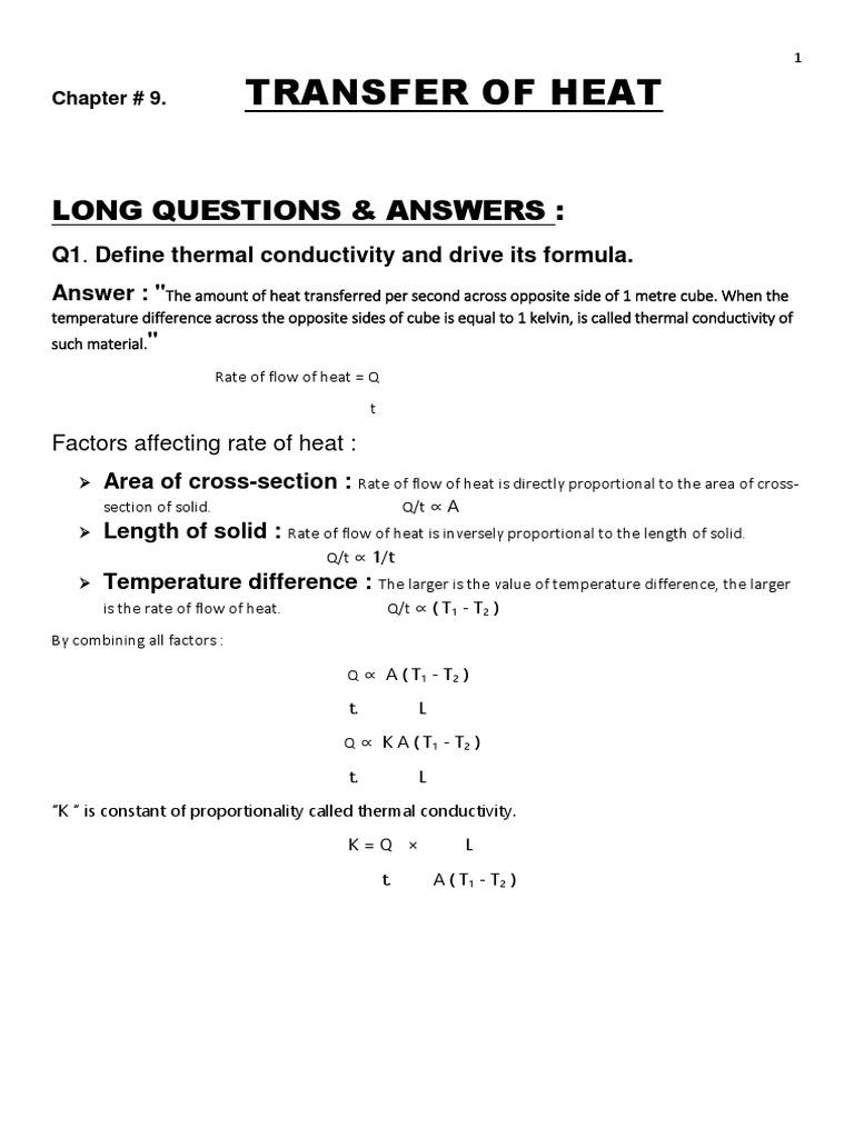Transfer of Heat: Long Questions & Answers | PDF | Heat Transfer ...