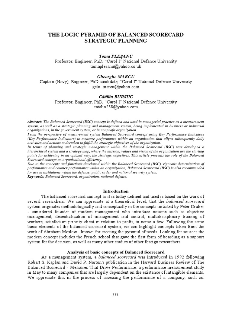 The Logic Pyramid of Balanced Scorecard | PDF | Strategic Management | Goal
