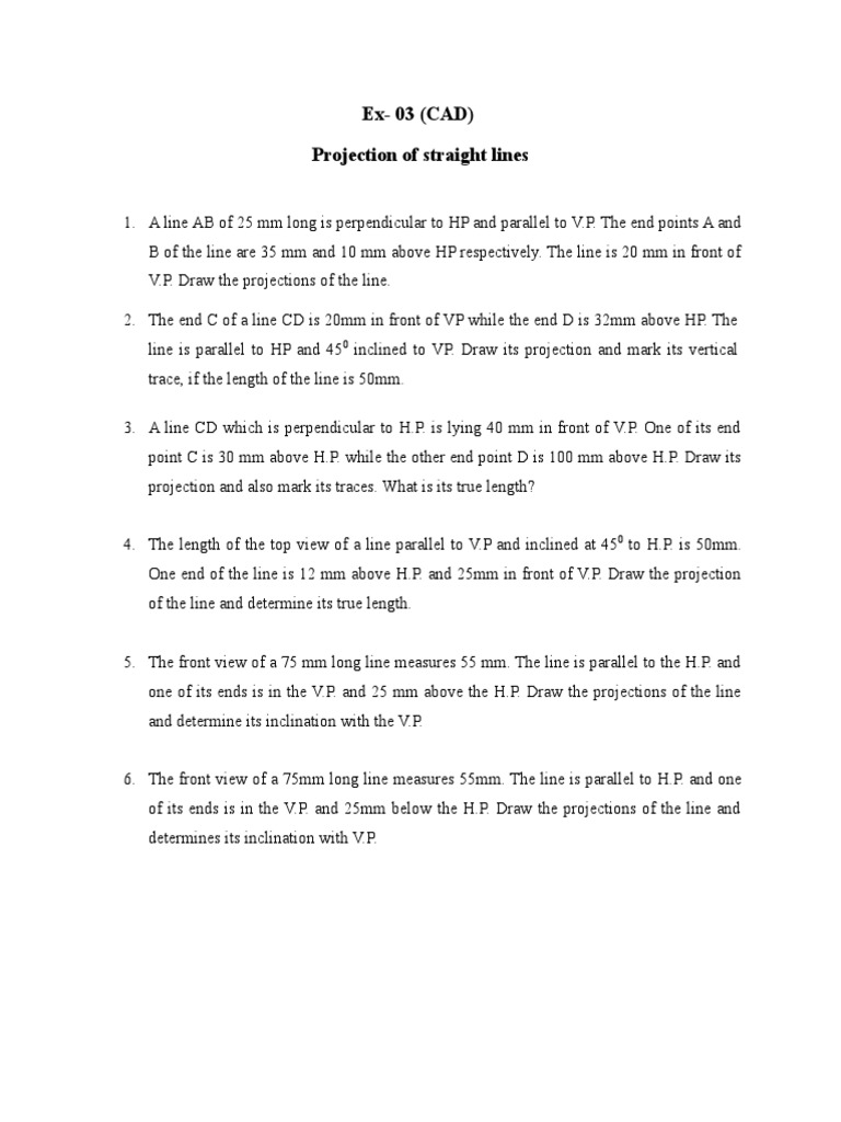 Ex-03 (CAD) Projection of Straight Lines | PDF