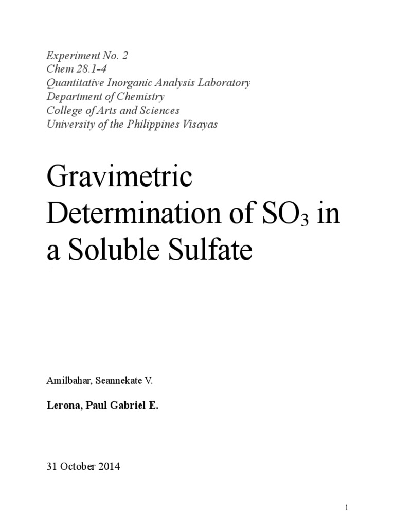 Gravimetric Analysis of SO3 in Sulfates | PDF | Precipitation ...
