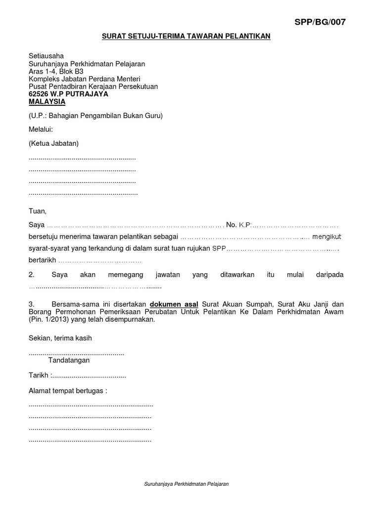 Bg-1 - PPPT - Surat Setuju Terima | PDF