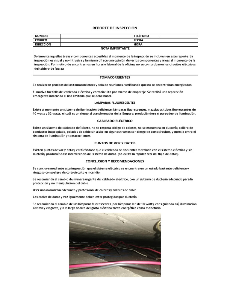 Reporte de Inspección | Lámpara fluorescente | Encendiendo