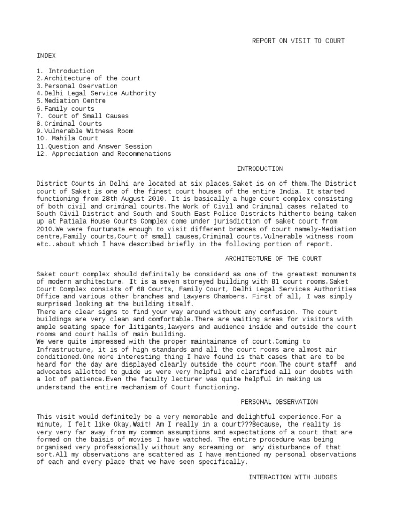 Court Visit Report | Download Free PDF | Legal Aid | Mediation