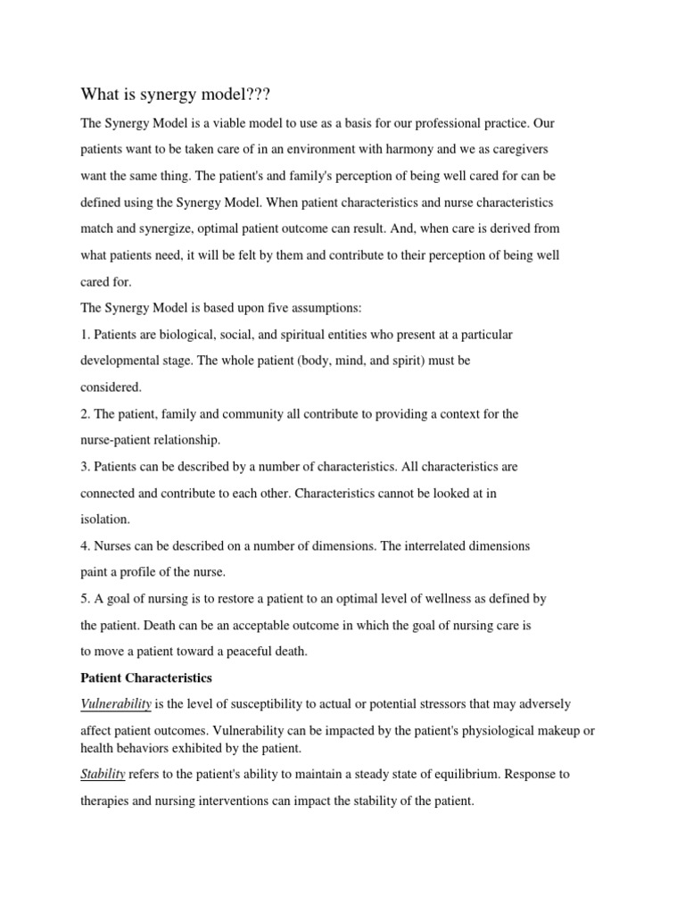 What Is Synergy Model???: Patient Characteristics | PDF | Nursing ...