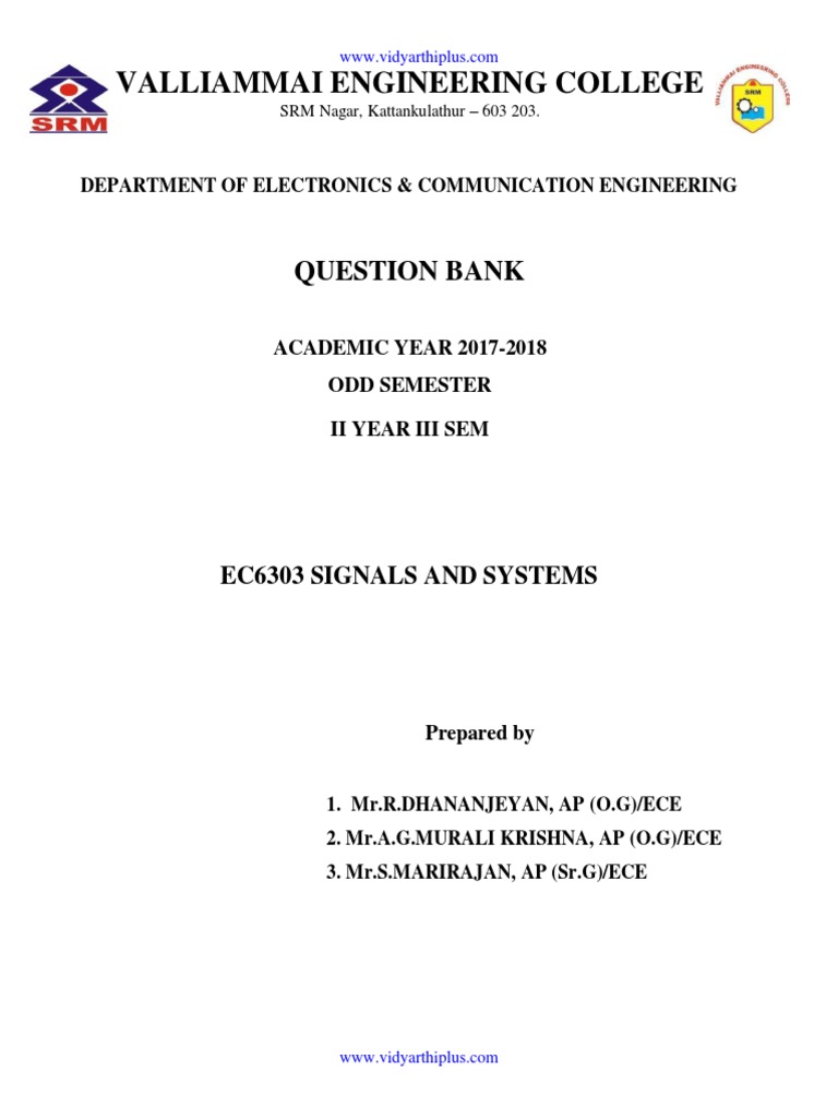 Signals and Systems Question Bank | PDF | Laplace Transform | Fourier ...