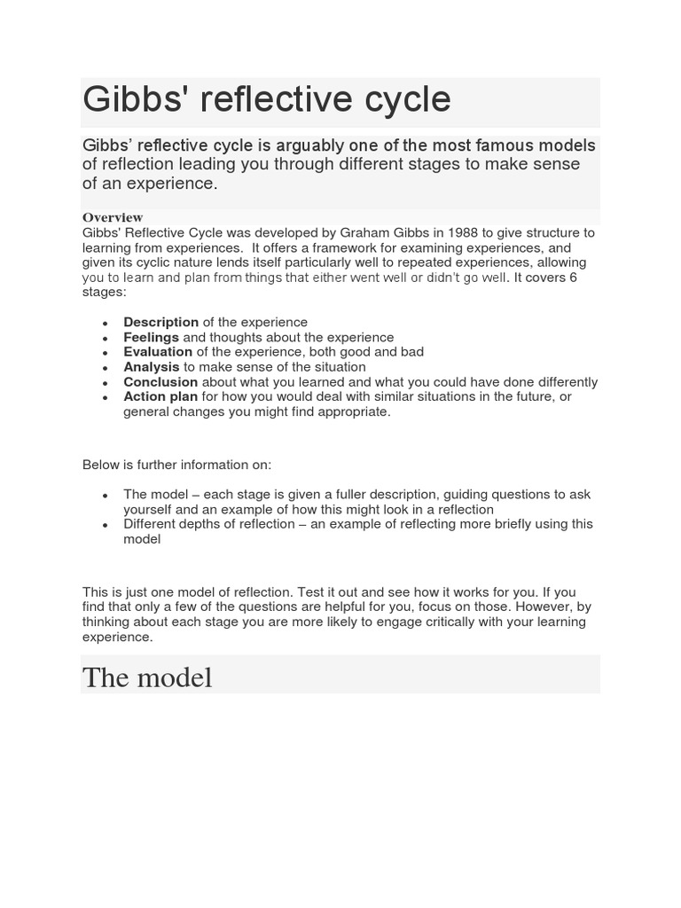 Gibbs' Reflective Cycle: The Model | PDF | Good And Evil | Evaluation