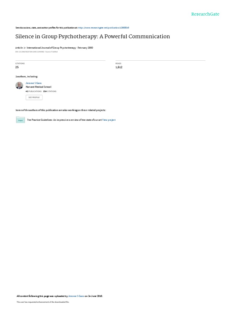 Silence in Group Psychotherapy: A Powerful Communication | PDF