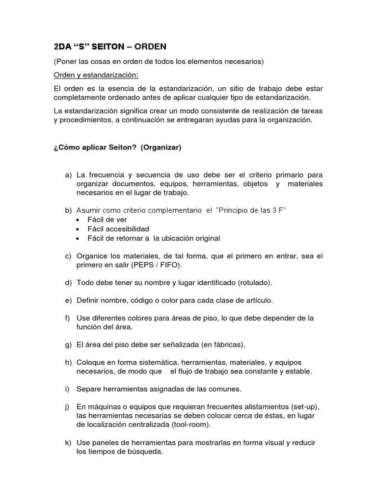 2da "S" Seiton - Orden: ¿Cómo Aplicar Seiton? (Organizar) | PDF ...