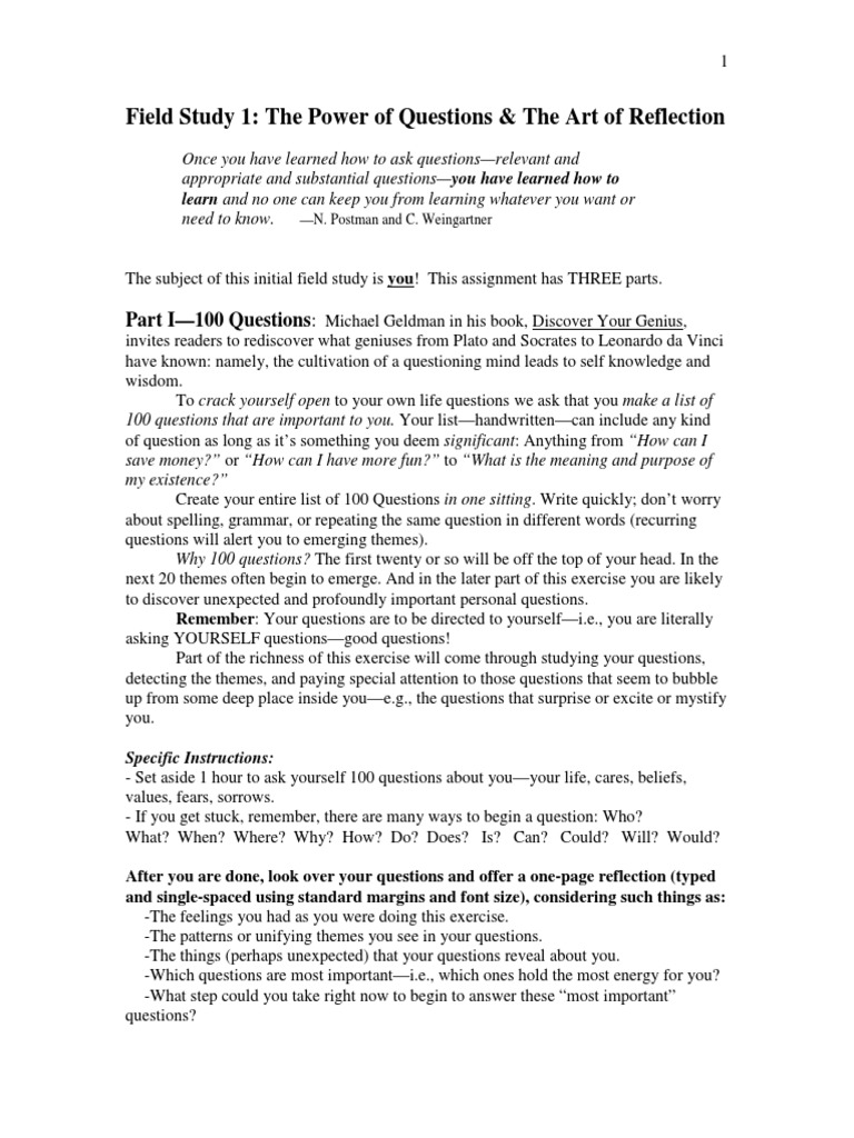 Field Study 1: The Power of Questions & The Art of Reflection | PDF ...
