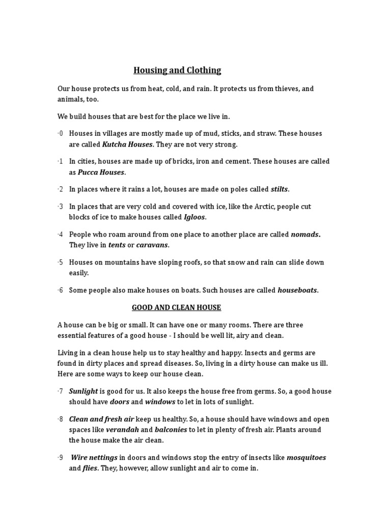 Housing and Clothing. | PDF