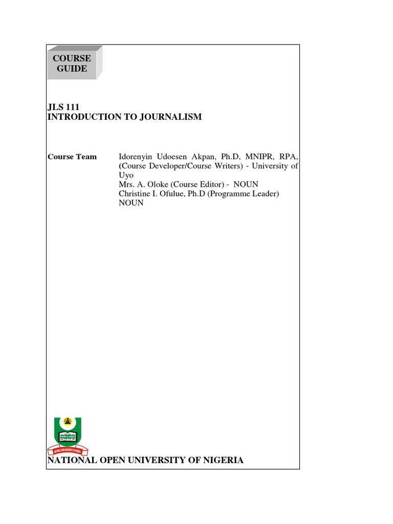 Jls 111 Introduction To Journalism | PDF | Journalism | News
