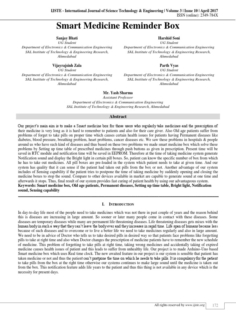 An Automated Smart Medicine Reminder Box for Improving Medication ...