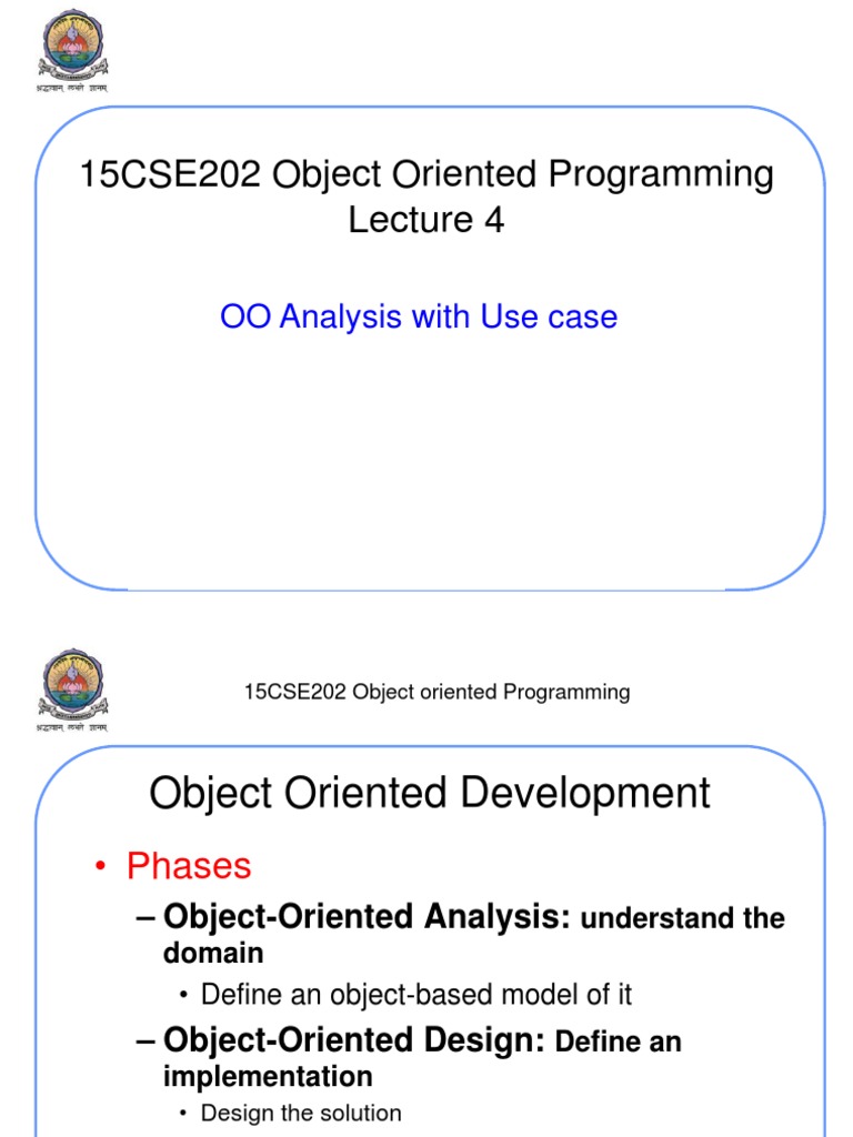 15cse202 Object Oriented Programming Oo Analysis With Use Case Pdf Use Case Object 