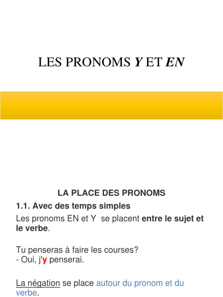 Les Pronoms y Et en | PDF | Verbe | Pronom