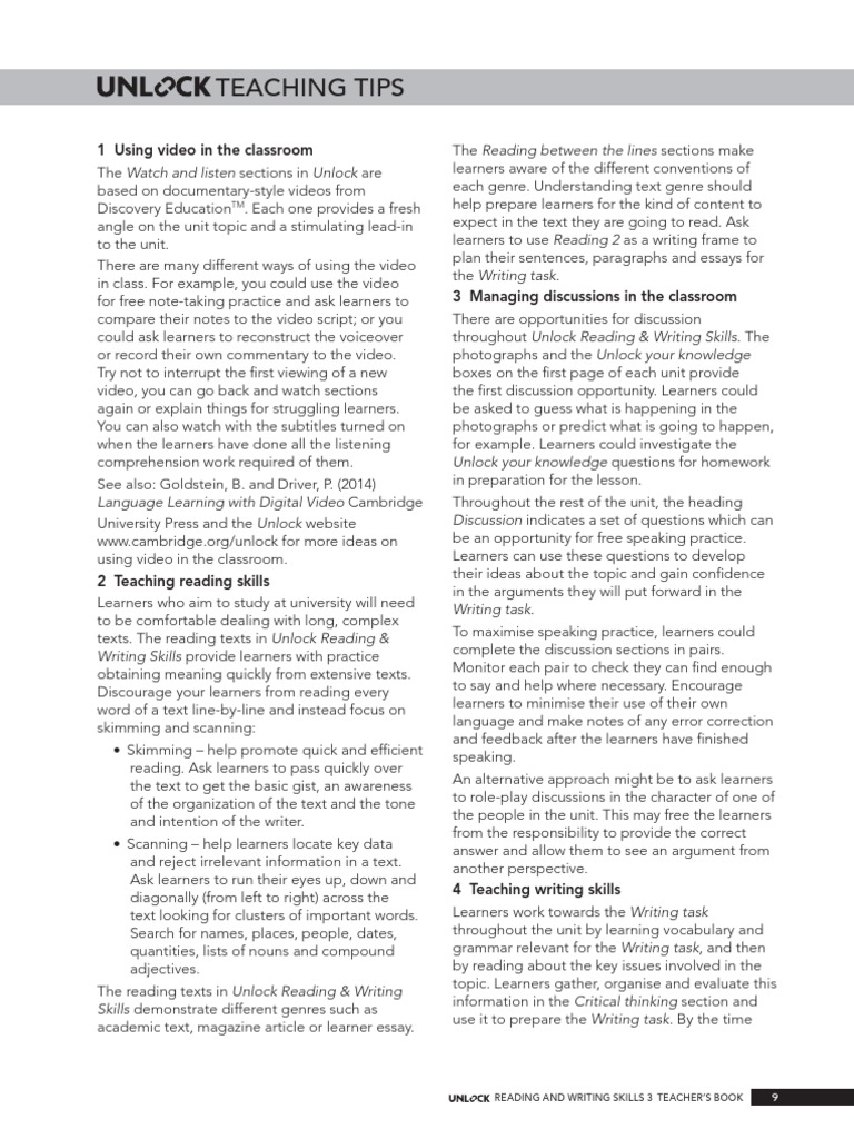 Unlock 3 Teacher's Guide Overview | PDF | Vocabulary | Learning