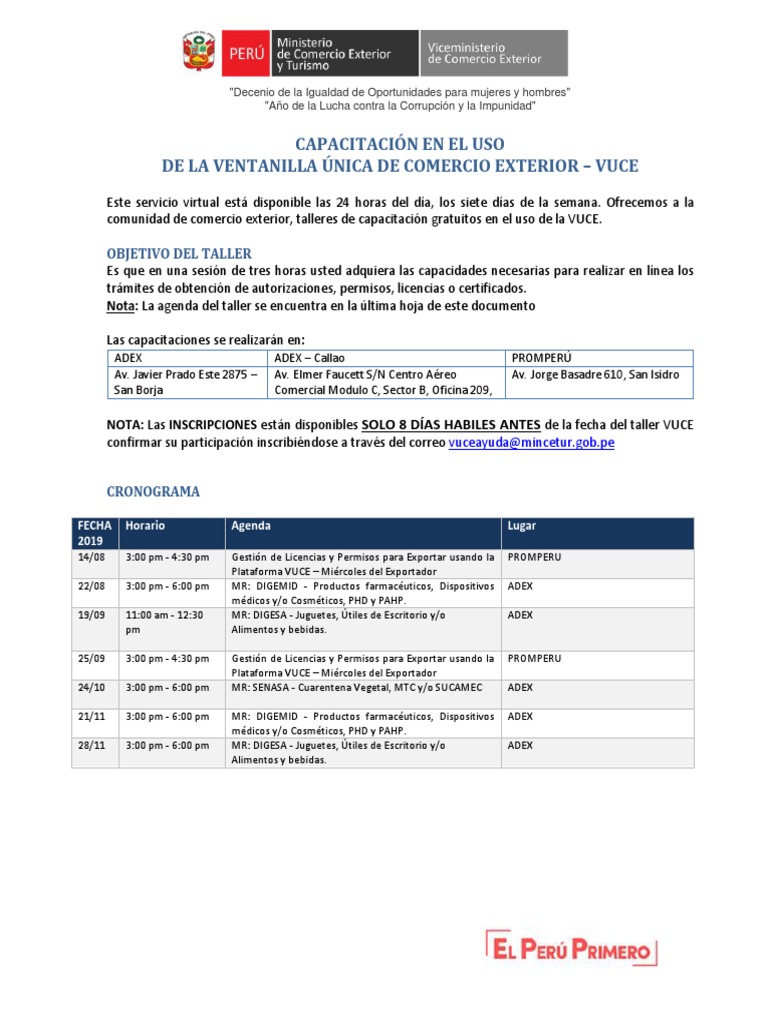 Capacitación en El Uso de La Ventanilla Única de Comercio Exterior - Vuce | PDF | Gobierno ...