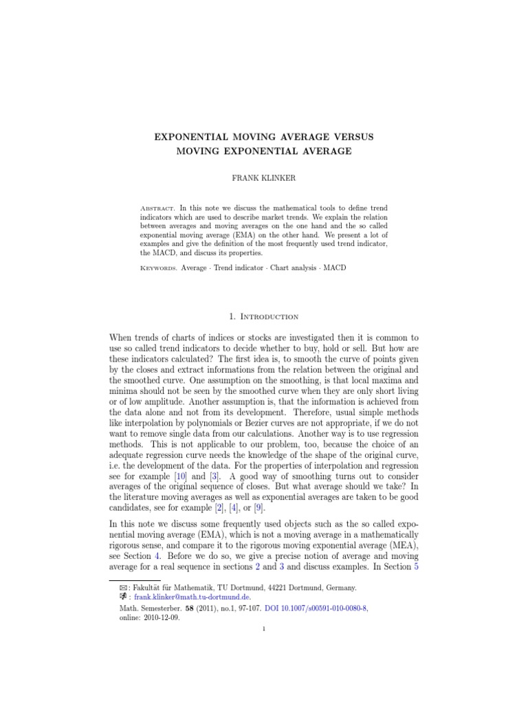 EMA vs. MEA: Understanding Exponential Moving Averages | PDF | Moving ...