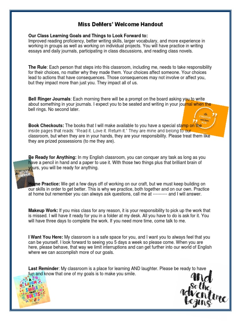 Welcome Handout | PDF | Classroom | Behavior Modification
