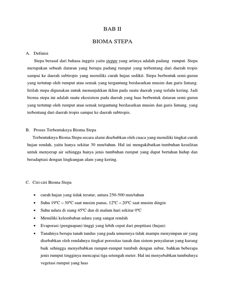 Bioma Stepa: Definisi, Ciri, dan Persebaran | PDF | Griya & Taman