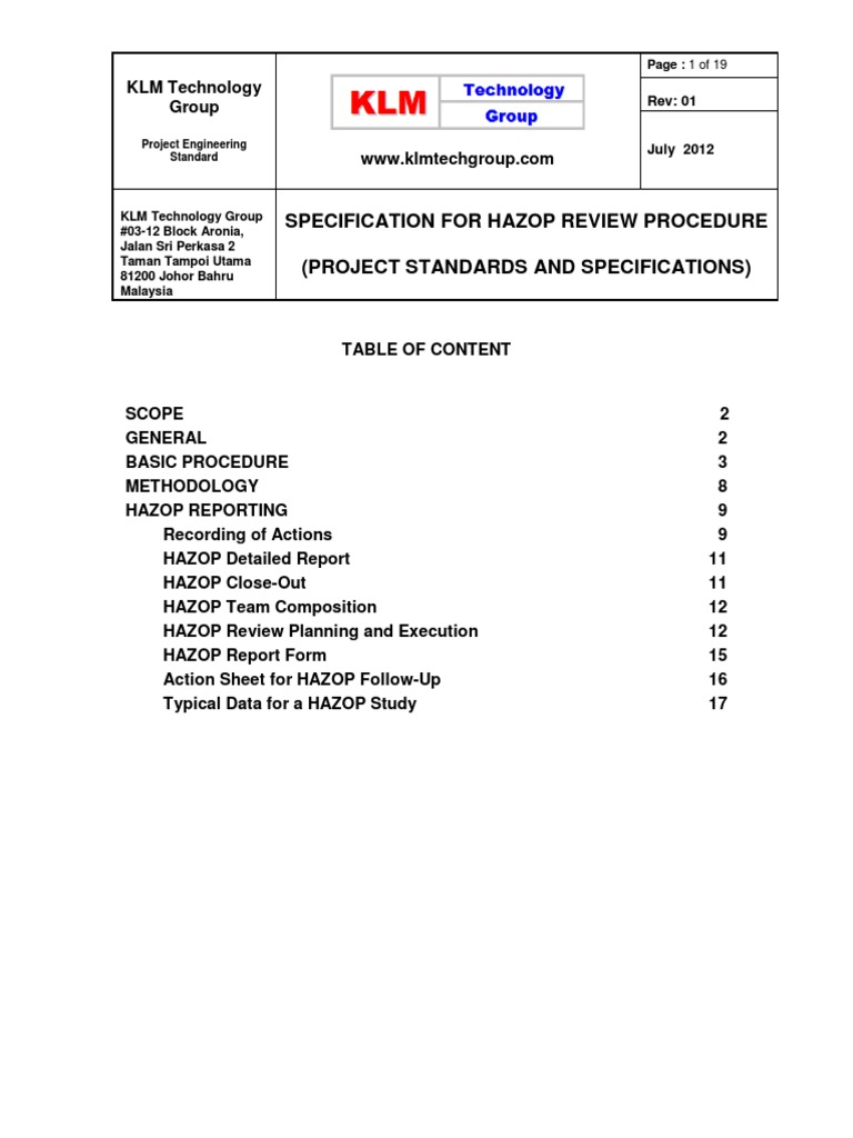 HAZOP Review Procedure Specification | PDF | Systems Engineering | Safety