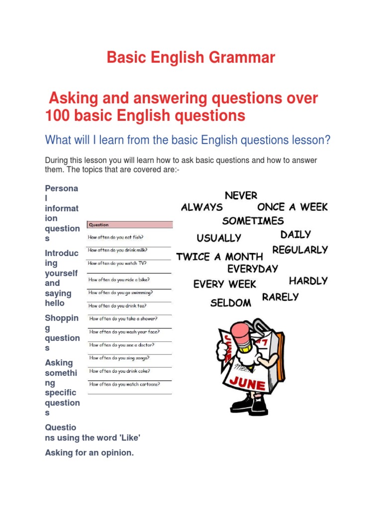 Basic English Grammar Asking and Answering Questions Over 100 Basic ...