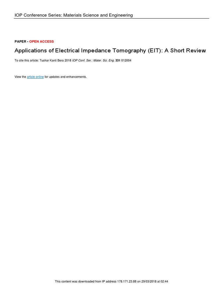 Applications of Electrical Impedance Tomography EI PDF | PDF | Medical ...