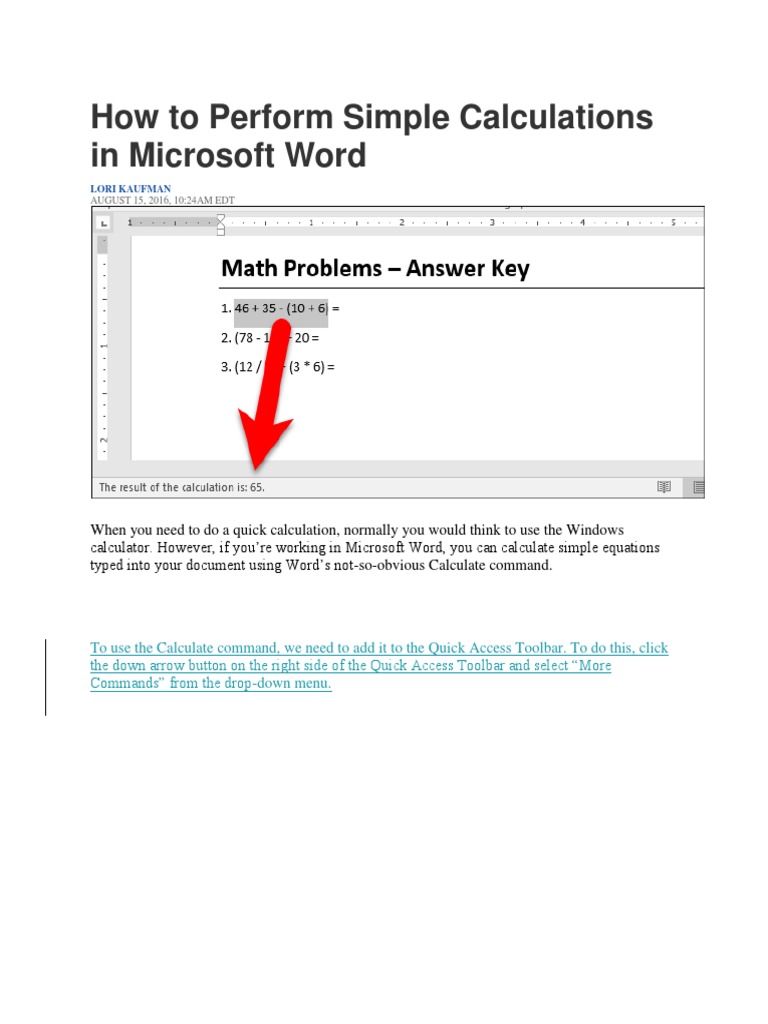 How To Perform Simple Calculations in Microsoft Word | PDF | Microsoft ...
