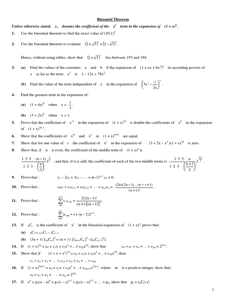Binomial Theorem Applications and Proofs | PDF | Rational Number ...