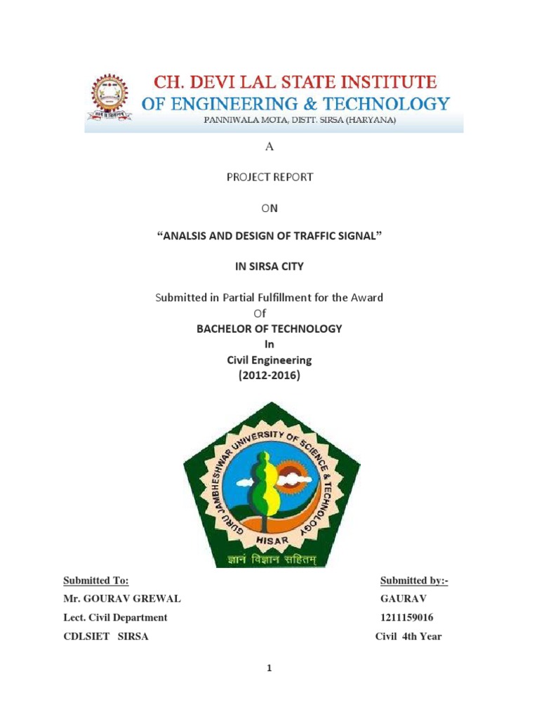 A Project Report ON: "Analsis and Design of Traffic Signal" in Sirsa ...