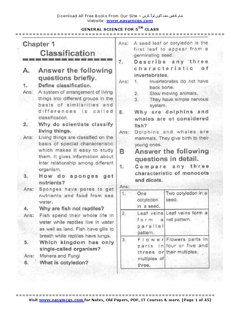 5th Class General Science Notes PDF | Download Free PDF | World Wide ...