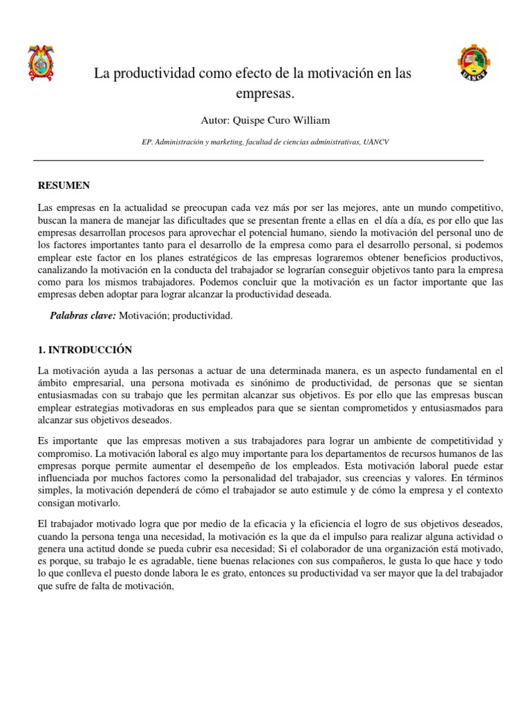 La Productividad Como Efecto de La Motivacion | PDF | Motivación | Motivacional