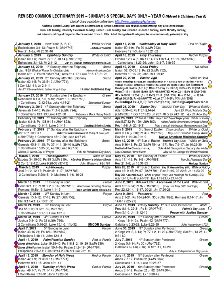 Shortened Lectionary Guide For UMC | PDF | Pentecost | Lectionary