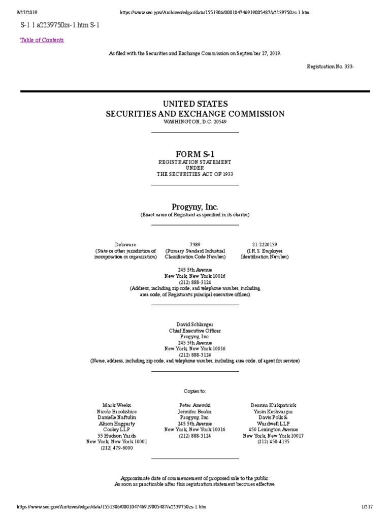 Progyny S-1 Filing | PDF | Securities Act Of 1933 | Stocks
