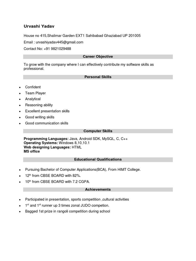 Urvashi Yadav: Career Objective | PDF | Computers