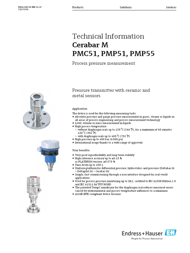 Technical Information Cerabar M PMC51 PDF | PDF | Pressure Measurement ...